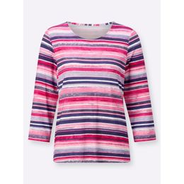 WITT Damen Rundhalsshirt mit 3/4-&Auml;rmeln, altrosa-jeansblau-geringelt, Gr&ouml;&szlig;e 40