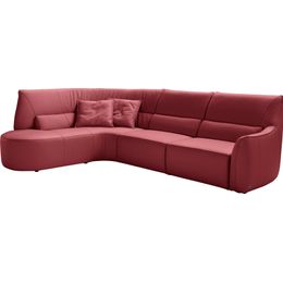 Ecksofa Egoitaliano "Puffy, extravagant & edel, Retro Designsofa, hoher Sitzkomfort, L-Form", rot (kirschrot), B:330cm H:88cm T:205cm, Leder &raquo;BULL&laquo; (echtes Rindsleder). Geschliffenes, pigmentiertes und behandeltes Rindsleder mit einer Dicke von 1, 3-1, 5 mm. Dieses Leder zeigt eine ziemlich weiche Hand mit einem halb undurchsichtigen Aussehen. Es handelt sich um ein gesch&uuml;tztes Leder. Eine leichte