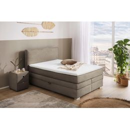 Jockenhöfer Boxspringbett JOCKENHÖFER GRUPPE "Arabella, 2x 70er Boxen mit Stauraum", beige (taupe 426, 18), B:154cm L:217cm, Bezug Bett: Cord (100% Polyester), Topper und Matratzenspiegel: 100% Polyester, Komplettbetten, Wende-Bonell-Federkern-Matratze (H2/H3), inkl. Topper