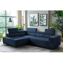 Ecksofa exxpo - SOFA FASHION "VITTORIO mit Komfortfunktionen, bequem und modern, Cord, L-Form", blau, B:308cm H:73cm T:203cm, Sofas, Ecksofa, inkl. Kopfteil- und Sitztiefenverstellung, wahlweise mit Bettfunktion