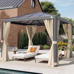 3x3m Hardtop Gartenpavillon, inkl. 4 Seitenteile, champagnerfarben - (300663)