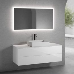 neoro n50 Unterschrank B: 140 cm mit 2 Ausz&uuml;gen, Waschtisch B: 58 cm wei&szlig; matt, mit n30 Spiegel,, BN0065WM+BN0496WH+BN0408WH+BN0006MI,