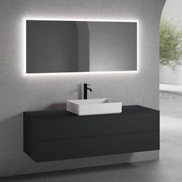 neoro n50 Unterschrank B: 160 cm mit 2 Ausz&uuml;gen, Waschtisch B: 58 cm wei&szlig; matt, mit n30 Spiegel,, BN0065WM+BN0497BM+BN0405BM+BN0007MI,