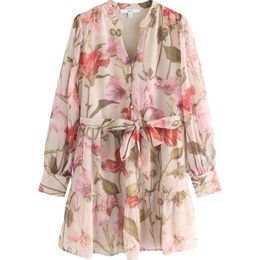 next Kleid Damen Größe 40 creme / grün / pink / rot Winterkleid