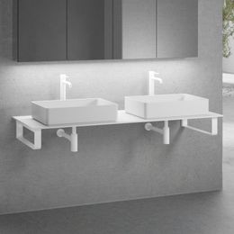 neoro n50 Slim-Konsolenplatte B: 160 cm mit 2 Waschtischen B: 58 cm wei&szlig; matt,, 2#BN0065WM+BN0405WH+BN0505WM+2#BN000004+BN000001,