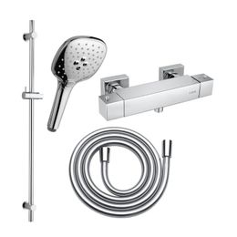 Fortis Brauseset mit Thermostat, Push-Handbrause mit 3 Strahlarten, Brausestange, Brauseschlauch, 84511THPC+50129TTPC+53162150PC+15507PC,