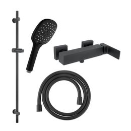 Fortis Brauseset mit Armatur, Push-Handbrause mit 3 Strahlarten, Brausestange, Brauseschlauch, 8451100MB+50129TTMB+53162150MB+15507MB,
