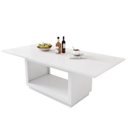 Ausziehbarer Esstisch, quadratischer Esstisch, Couchtisch, Länge 140/180 x Breite 70 x Höhe 76,5 cm, moderner einfacher Esstisch, weiß