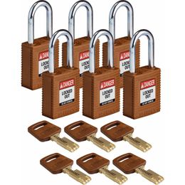 Brady, Vorhängeschloss, Safekey Nylon-Sicherheitsschloss mit Stahlbügel, Braun, 38 mm Bügelhöhe, 6.4 mm Bügeldurchme