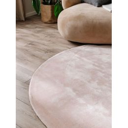 benuta Pure Viskoseteppich rund Nela Rosa &oslash; 120 cm rund - Moderner Kurzflor-Teppich f&uuml;r Wohnzimmer