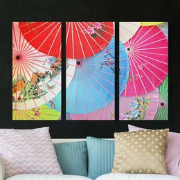 Bilderwelten 3-teiliges Leinwandbild - Querformat Chinese Parasols