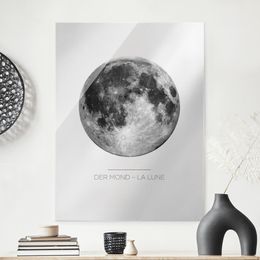 Bilderwelten Glasbild Spr&uuml;che Illustration grau Glas Wandbild - Der Mond - La Lune - Himmel Wohnzimmer Schlafzimmer