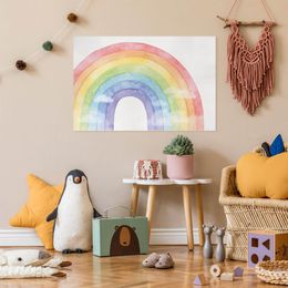 Bilderwelten Leinwandbild originell modern Kunstdruck bunt - Regenbogen und Wolken Wasserfarben - Regenbogen XXL Kinderzimmer Baby M&auml;dchen Jungen