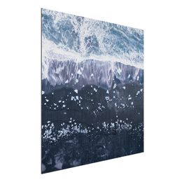 Bilderwelten Alu Dibond Outdoor Bild Strand blau Motiv wetterfest - Luftbild - J&ouml;kuls&aacute;rl&oacute;n in Island - Landschaft Wohnzimmer Schlafzimmer