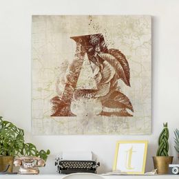 Bilderwelten Leinwandbild Spr&uuml;che Vintage Kunstdruck gold - Vintage Gold Alphabet Buchstabe A - Retro XXL Wohnzimmer Schlafzimmer