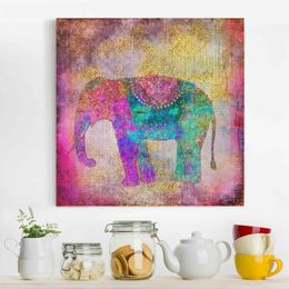 Bilderwelten Leinwandbild Bunte Collage - Indischer Elefant