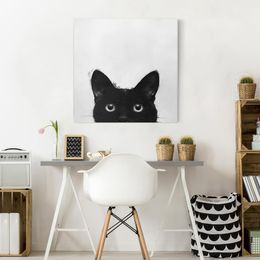 Bilderwelten Leinwandbild - Quadrat Illustration Schwarze Katze auf Wei&szlig; Malerei