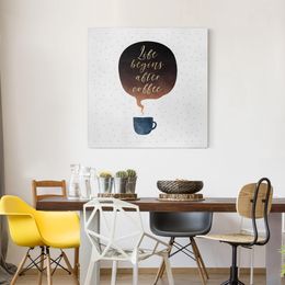 Bilderwelten Leinwandbild Kulinarisch modern Aquarell gold - Life Begins After Coffee Punkte - Kaffee XXL K&uuml;che