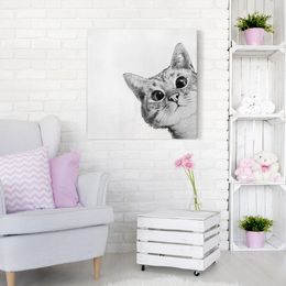 Bilderwelten Leinwandbild - Quadrat Illustration Katze Zeichnung Schwarz Wei&szlig;