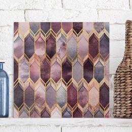 Bilderwelten Leinwandbild - Quadrat Glasmalerei geometrisch Ros&eacute; Gold