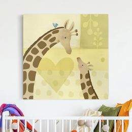 Bilderwelten Leinwandbild - Quadrat Mama und ich - Giraffen