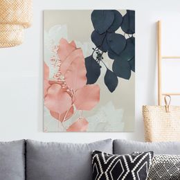 Bilderwelten Leinwandbild Botanik Bl&auml;tter Indigo & Rouge II - Leinwanddruck Hochformat - Wandbild S-XXL - moderne Bilder auf Leinwand Flur Wohnzimmer