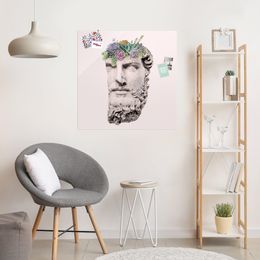 Bilderwelten Glasbild Blumen Fotomontage rosa Glas Wandbild - Kopf mit Sukkulenten - Deko Wohnzimmer Schlafzimmer