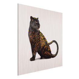 Bilderwelten Alu Dibond Outdoor Bild Tiere beige Fotomontage wetterfest - Goldener Panther - Deko Wohnzimmer Schlafzimmer
