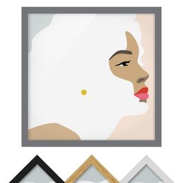 Bilderwelten Bild mit Rahmen - Quadrat Line Art Portrait Frau Pastell Rosa
