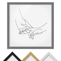 Bilderwelten Bild mit Rahmen - Quadrat Z&auml;rtliche H&auml;nde Line Art
