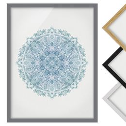 Bilderwelten Bild mit Rahmen - Hochformat Mandala Aquarell Ornament handgemalt t&uuml;rkis