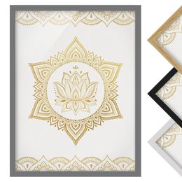 Bilderwelten Bild mit Rahmen - Hochformat Mandala Lotus Illustration Ornament wei&szlig; gold
