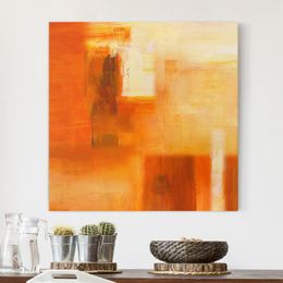 Bilderwelten Leinwandbild originell Abstrakt Kunstdruck orange - Komposition in Orange und Braun 02 - Wandbild XXL Wohnzimmer Schlafzimmer