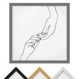 Bilderwelten Bild mit Rahmen - Quadrat Line Art H&auml;nde Ber&uuml;hrung Schwarz Wei&szlig;
