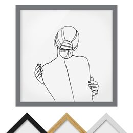 Bilderwelten Bild mit Rahmen - Quadrat Line Art Frau R&uuml;cken Schwarz Wei&szlig;