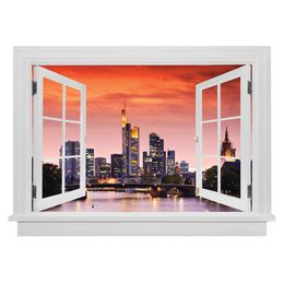 3D Wandtattoo Offenes Fenster Frankfurt Skyline Fenster Wandsticker 3D-Optik Wandaufkleber Fenster Ausblick in S-XXL 3D-Effekt