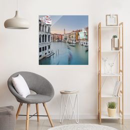 Bilderwelten Glasbild Stadt Motiv blau Glas Wandbild - Canale Grande Blick von der Rialtobr&uuml;cke Venedig - Skylines Wohnzimmer Schlafzimmer