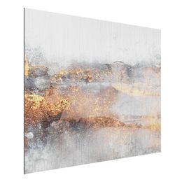 Bilderwelten Alu Dibond Outdoor Bild originell grau Abstrakt wetterfest - Gold-Grauer Nebel - Deko Wohnzimmer Schlafzimmer