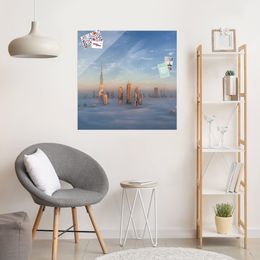 Bilderwelten Glasbild Stadt Motiv blau Glas Wandbild - Dubai &uuml;ber den Wolken - Architektur Wohnzimmer Schlafzimmer