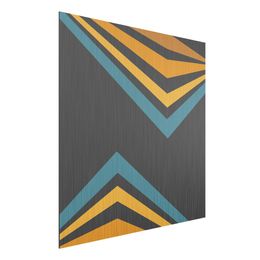 Alu Dibond Outdoor Bild - Parallelecken in Gelb und Blau - originell grau Abstrakt wetterfest Deko Wohnzimmer Schlafzimmer