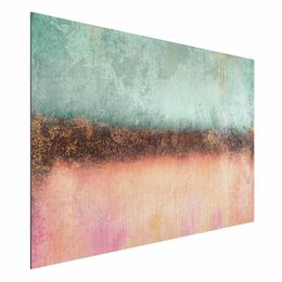 Alu Dibond Outdoor Bild - Pastell Sommer mit Gold - originell orange Abstrakt wetterfest Deko Wohnzimmer Schlafzimmer