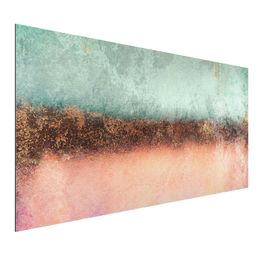 Bilderwelten Alu Dibond Outdoor Bild originell orange Abstrakt wetterfest - Pastell Sommer mit Gold - Deko Wohnzimmer Schlafzimmer