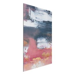 Bilderwelten Alu Dibond Outdoor Bild originell rosa Abstrakt wetterfest - Rosa Sturm mit Gold - Deko Wohnzimmer Schlafzimmer