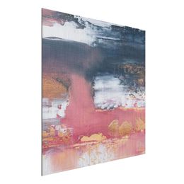 Alu Dibond Outdoor Bild - Rosa Sturm mit Gold - originell rosa Abstrakt wetterfest Deko Wohnzimmer Schlafzimmer