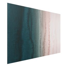 Alu Dibond Outdoor Bild - Spiel der Farben Meeresrauschen - blau Illustration Aquarell Deko Wohnzimmer Schlafzimmer
