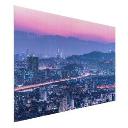 Bilderwelten Alu Dibond Outdoor Bild Stadt blau Motiv wetterfest - Skyline von Seoul - Asia Wohnzimmer Schlafzimmer