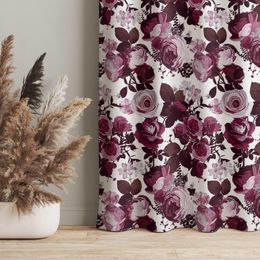 Bilderwelten Vorhang Bordeaux Rosen mit braunen Blättern - blickdichte Gardine Landhausstil Muster Blumen Floral Wohnzimmer Schlafzimmer Küche Bad Badezimmer Rot