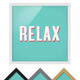 Bilderwelten Bild mit Rahmen Relax Typo auf Blau