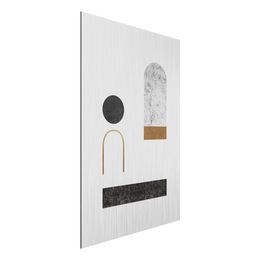 Bilderwelten Alu Dibond Outdoor Bild grau Illustration wetterfest - Luftige Geometrie mit Gold - Geometrisch Jugendzimmer