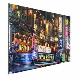 Alu Dibond Outdoor Bild - Neonreklame - Stadt bunt Motiv wetterfest Architektur Wohnzimmer Schlafzimmer